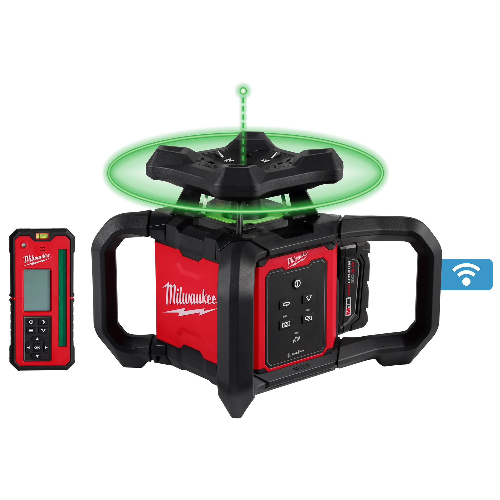 M18™ Green Interior Rotary Laser Level Kit w/Remote, Receiver & Wall ...